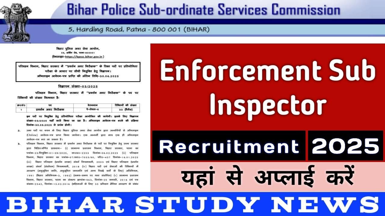 BPSSC Enforcement Sub Inspector Recruitment 2025 बिहार पुलिस अवर सेवा ...